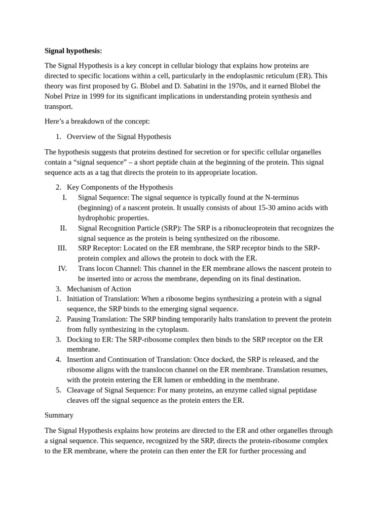 Signal Hypothesis | PDF | Protein Targeting | Endoplasmic Reticulum