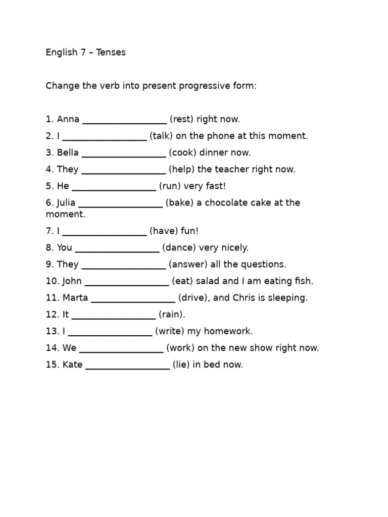 Class 7 Present Progressive Worksheet | PDF