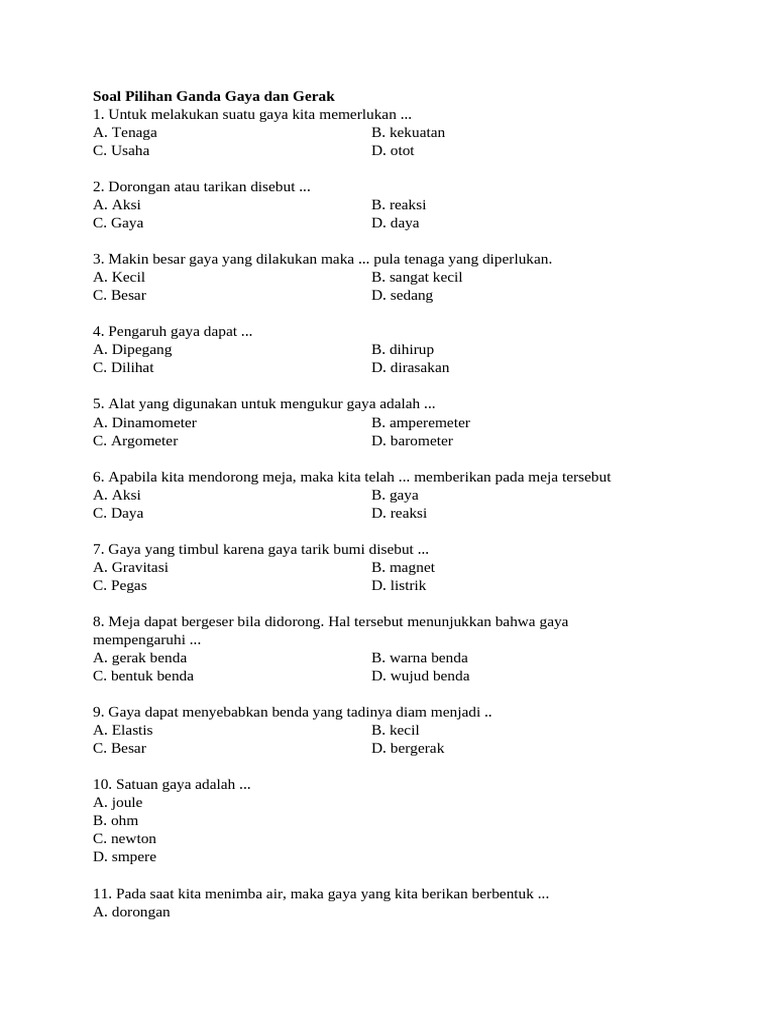 Soal Gaya Dan Gerak Kelas 7 SMP | PDF