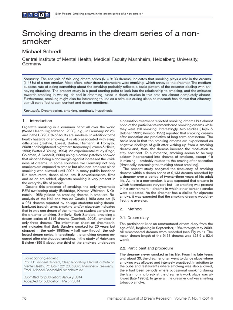 Smoking Dreams of a Non-Smoker Analyzed | PDF | Dream | Tobacco Smoking