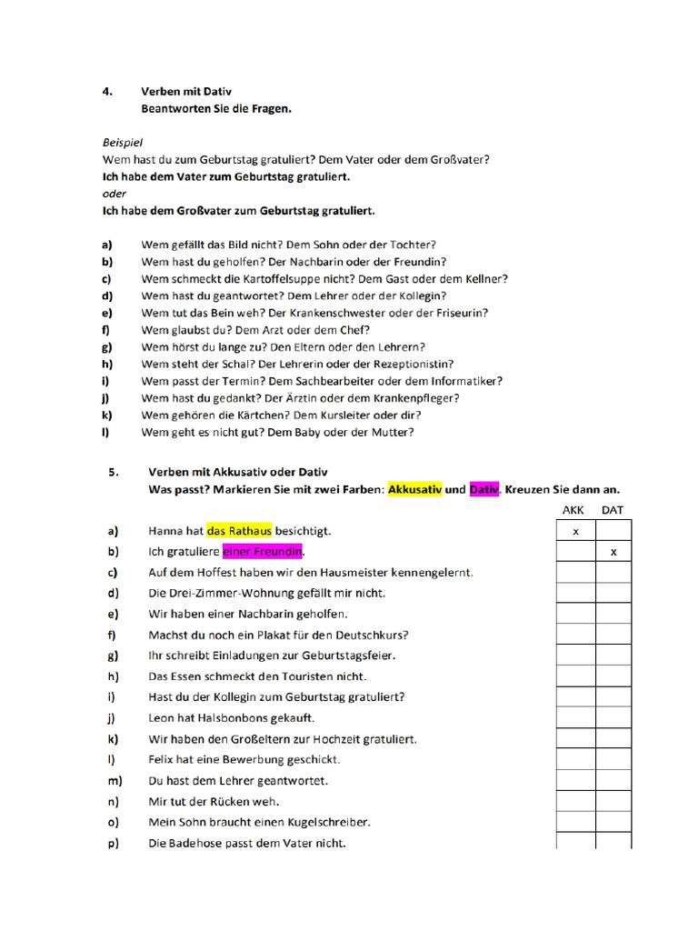 Verben Mit Dativ Und Akku | PDF