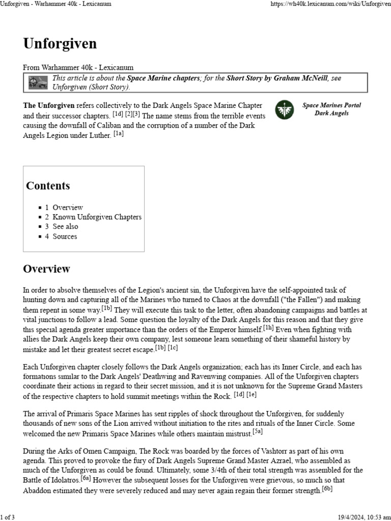 Unforgiven - Warhammer 40k - Lexicanum | PDF
