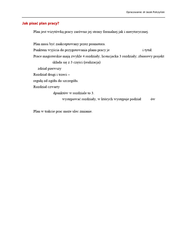 Jak Pisać Plan Pracy | PDF