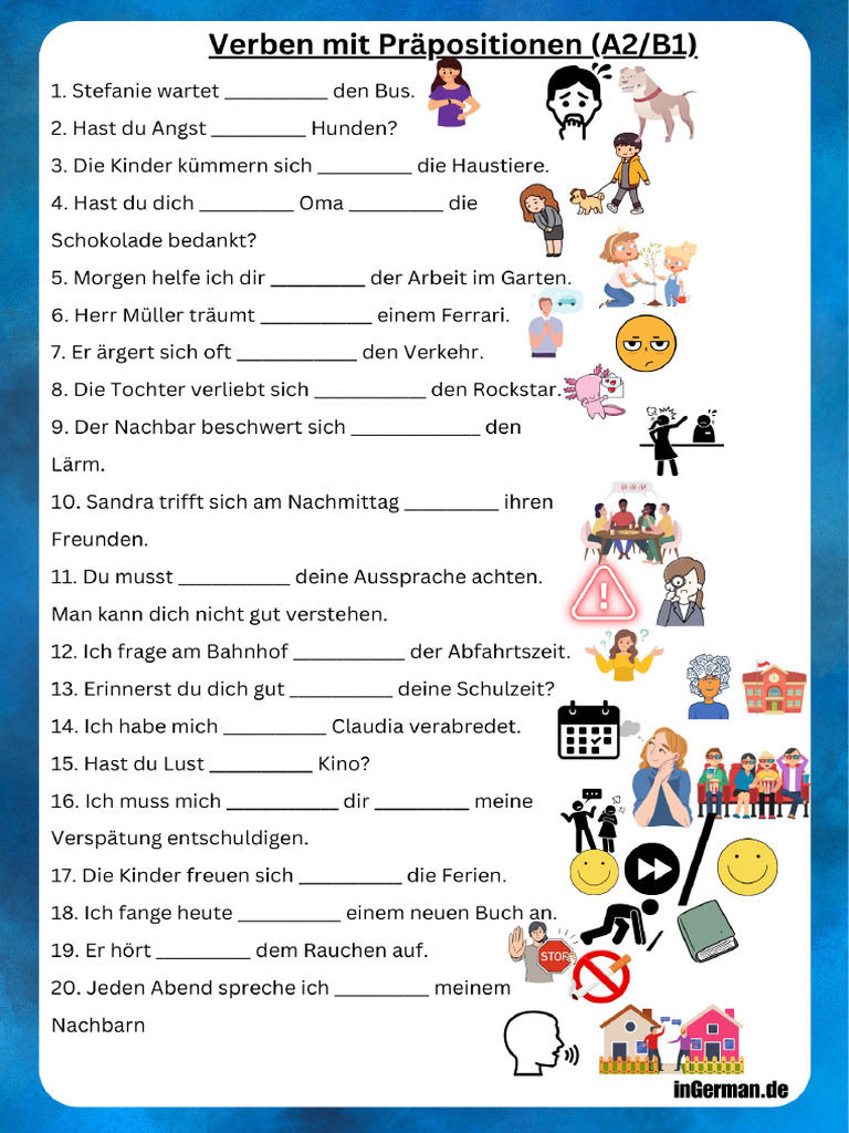 Verben Mit Praepositionen A2 Uebung | PDF