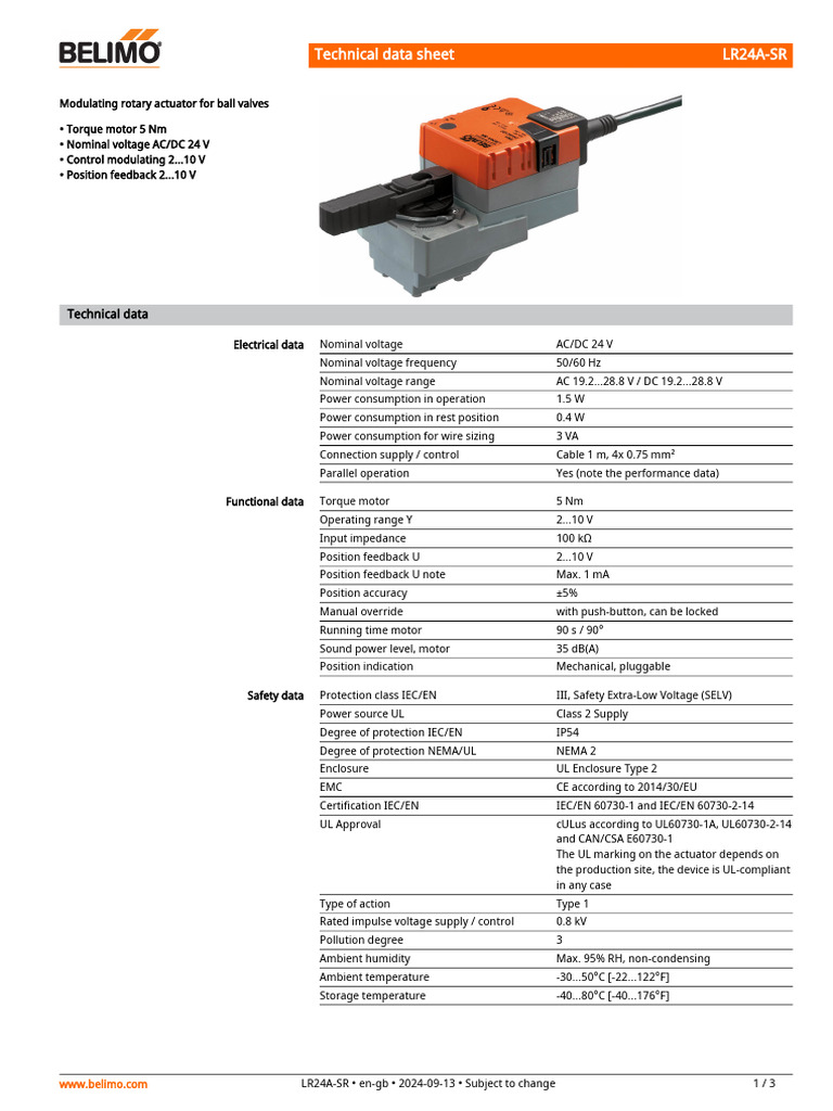 Belimo LR24A-SR Datasheet En-Gb | PDF | Switch | Actuator