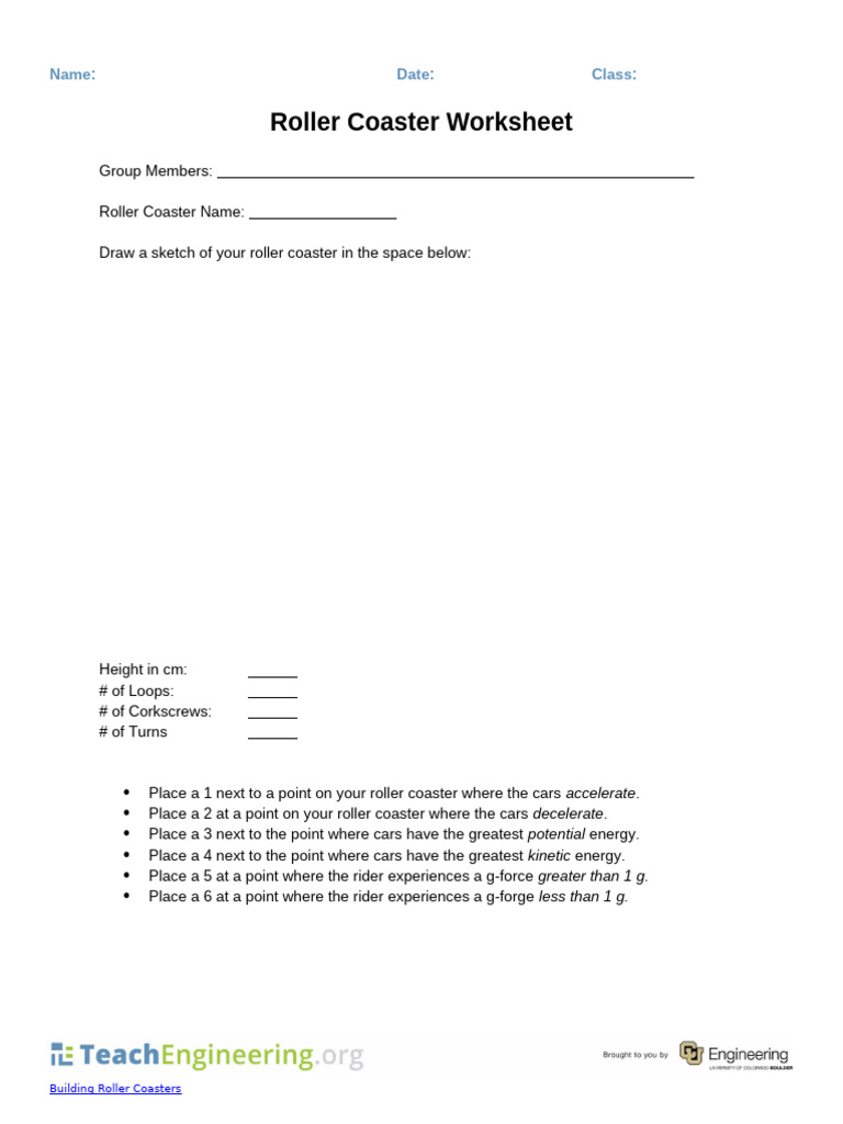 Roller Coaster Worksheet v1 Sas | PDF
