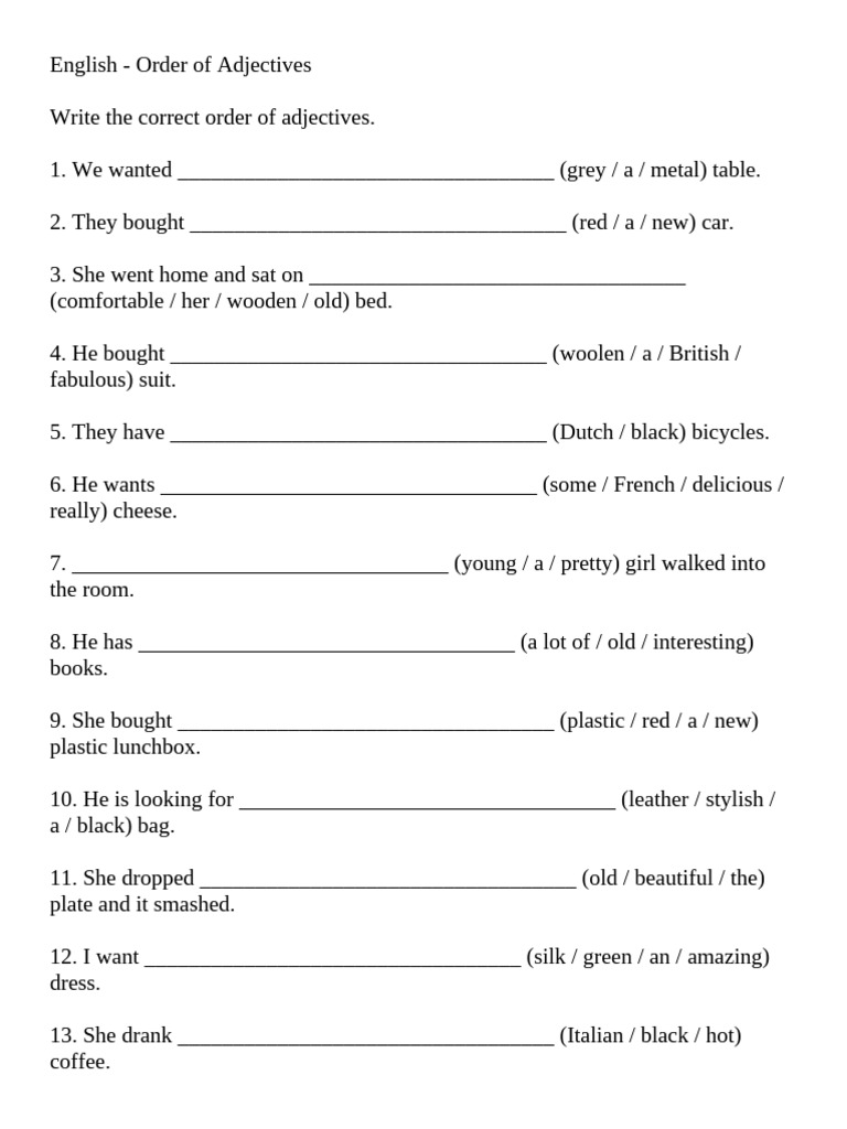 English - Order of Adjectives | PDF