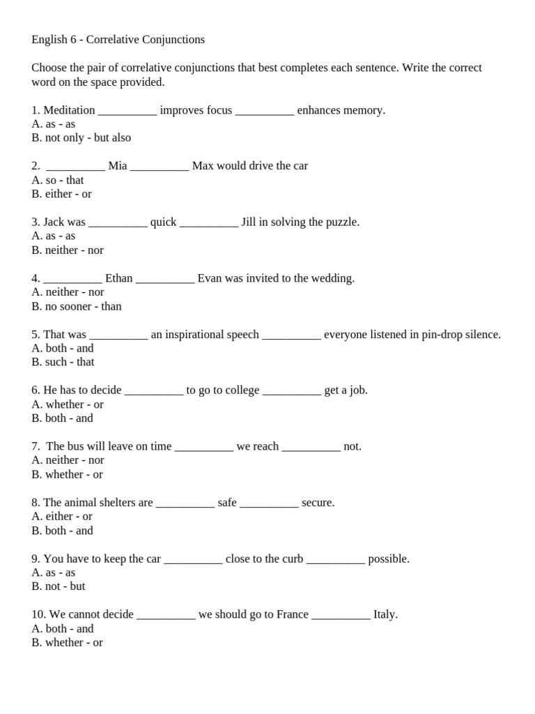 Correlative Conjunctions Quiz | PDF | Language Arts & Discipline