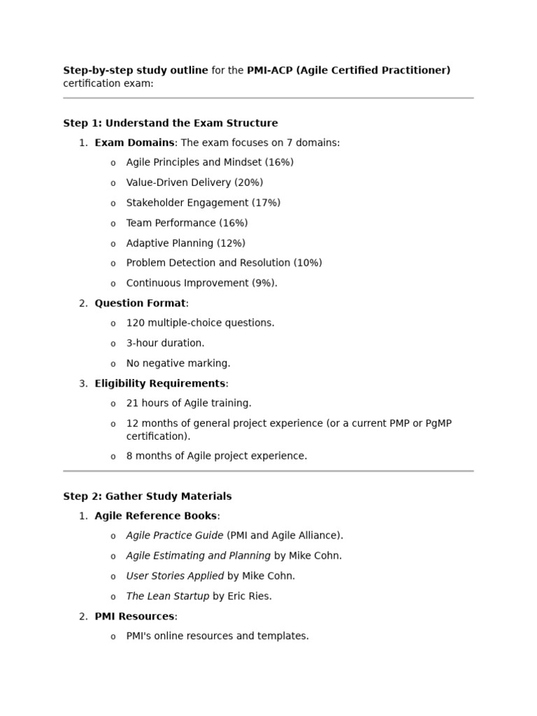Step-By-Step Study Outline For The PMI-ACP (Agile Certified ...