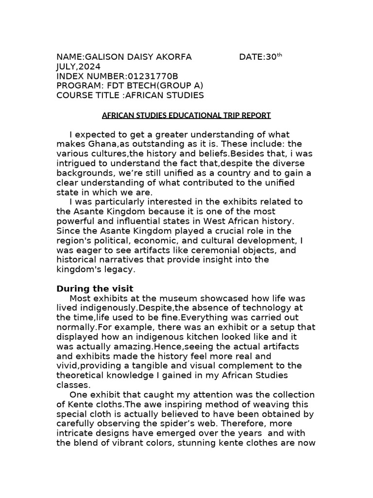 African Studies Educational Trip Report | PDF | Museum