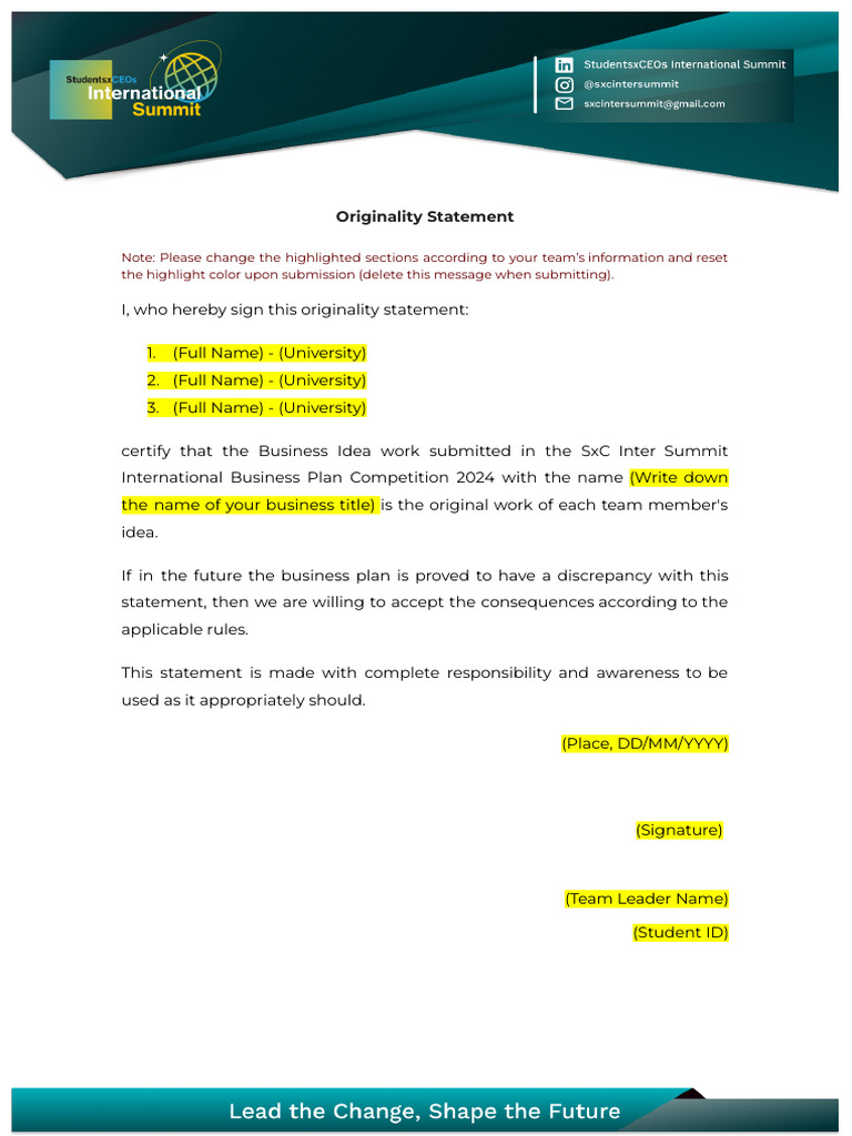 Make A Copy - SXC IBC 2024 - Originality Statement | PDF