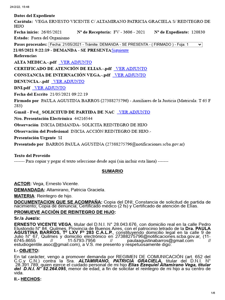 Modelo Reintegro | PDF | Caso de ley | Derechos de los niños