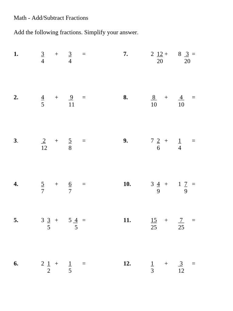 Add/Subtract Fractions Guide | PDF