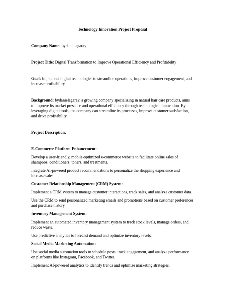 Technology Innovation Project Proposal | PDF | Gestión de la relación ...