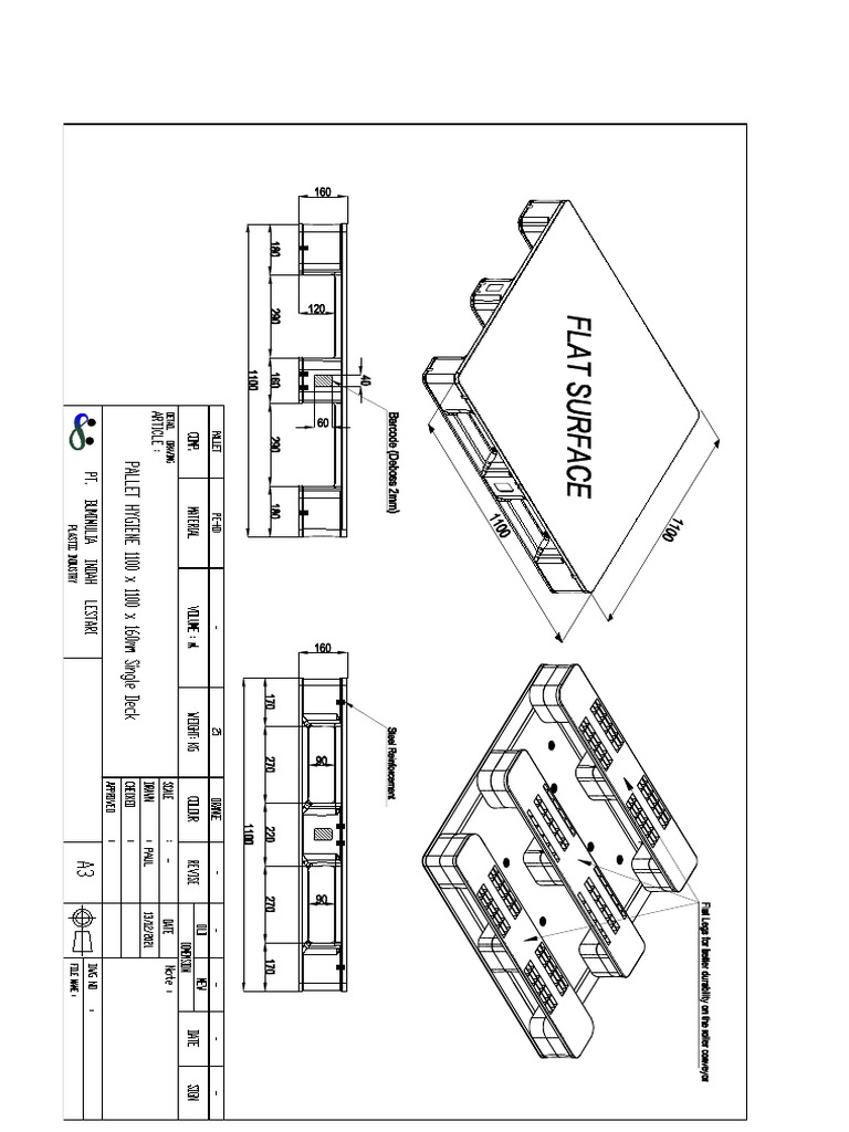Detail Drawing Pallet Hygiene 110x110x16cm | PDF