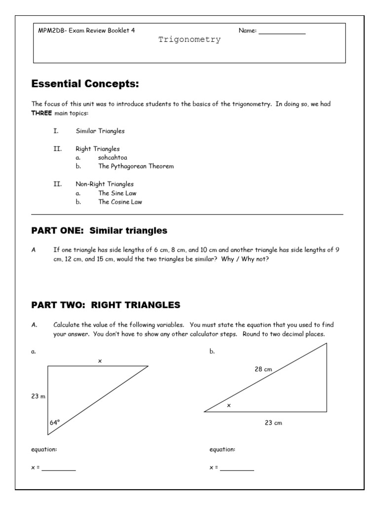 mpm2d1 Exam Review Booklet 4 | PDF | Triangle | Trigonometry