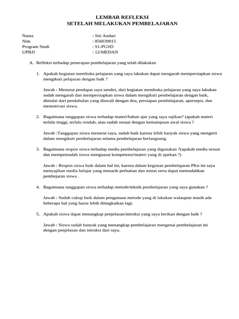 5 LEMBAR REFLEKSI PKN 2 | PDF