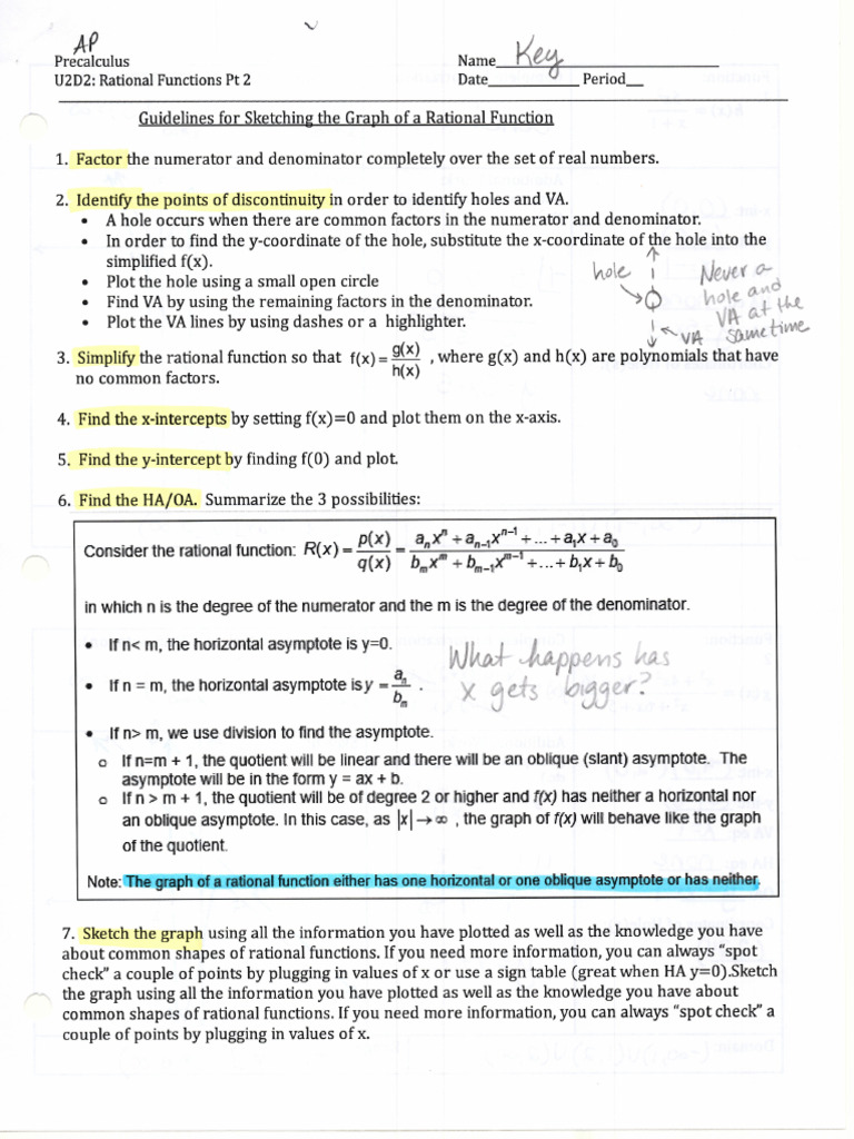 U2D2 Notes Rational Functions Pt2 KEY | PDF