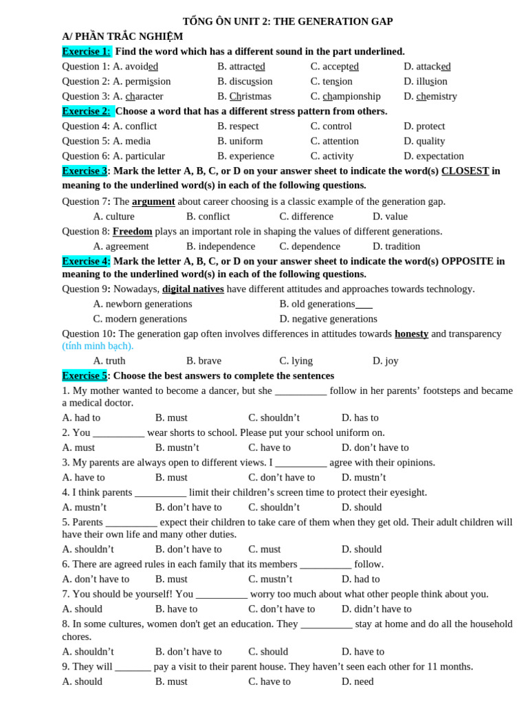 Generation Gap Exercises | PDF | Family | Human Development