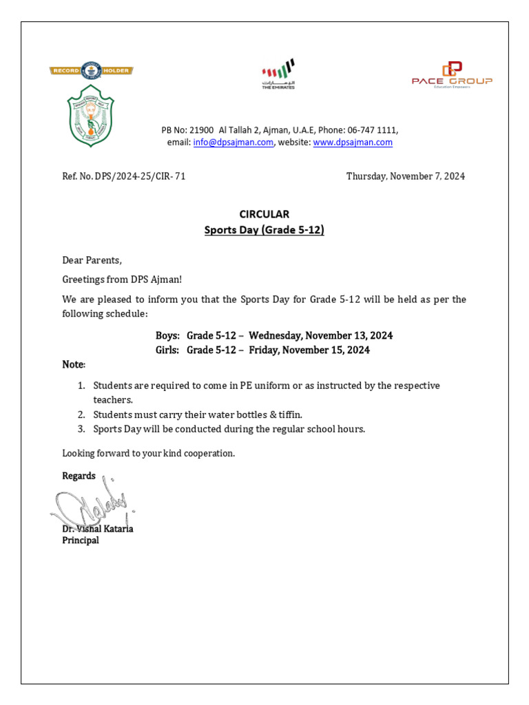 SPORTS DAY Circular | PDF | Sports & Recreation
