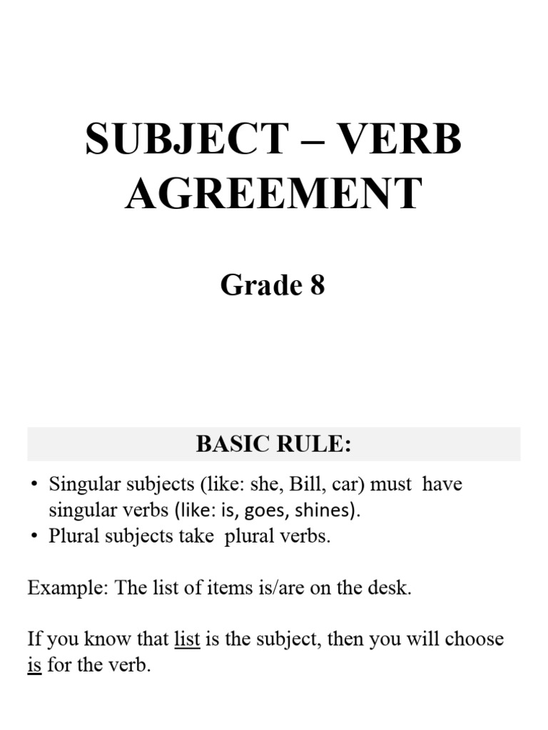 subject verb | PDF | Grammatical Number | Verb