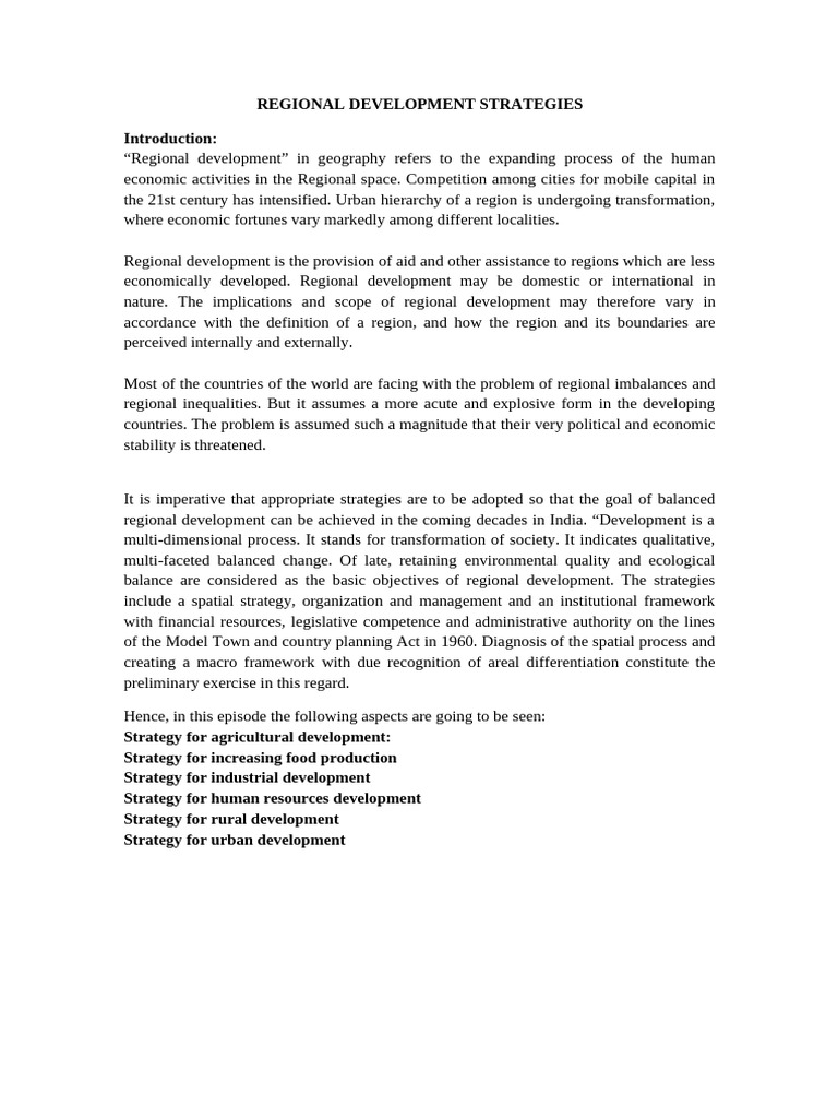 Regional Development Strategies | PDF | Agriculture | Economies