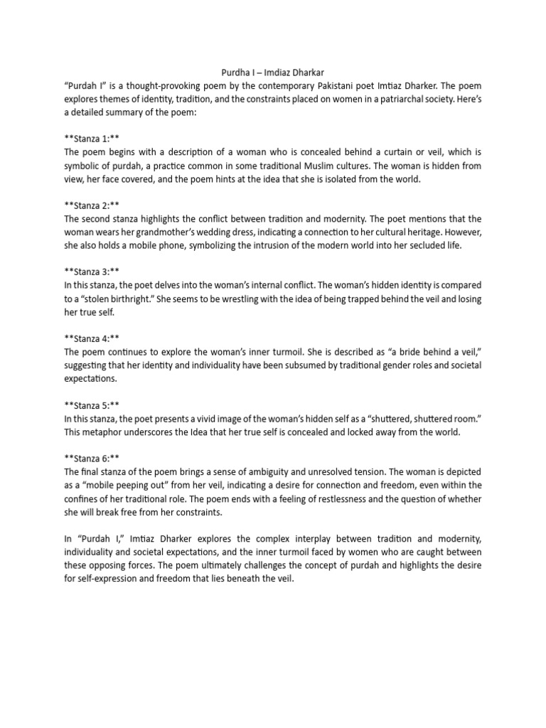Purdah and Identity in Dharker's Poetry | PDF