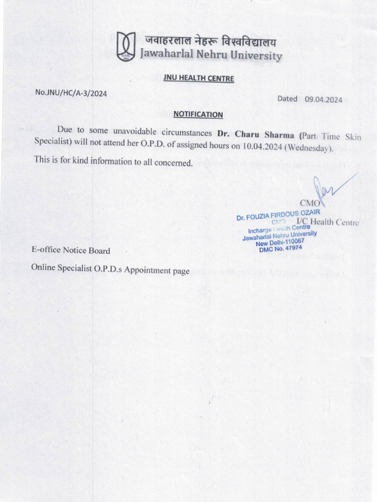 Skin OPD Closed On 10.04.2024 | PDF