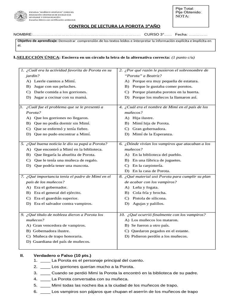 Prueba - Laporota - 3ro. 2024 | PDF | Muñecas