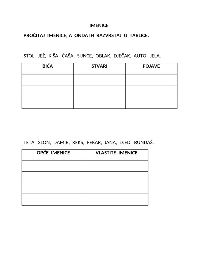 Imenice, Vjezba, 4.B | PDF