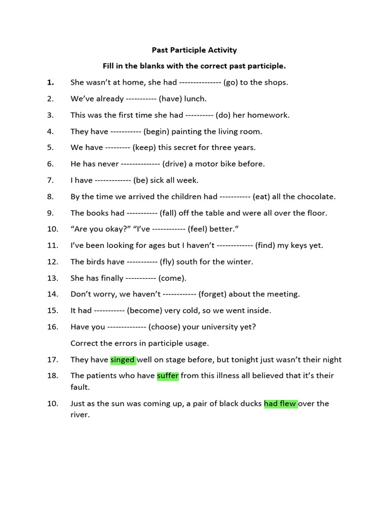 Past Participle Activity | PDF