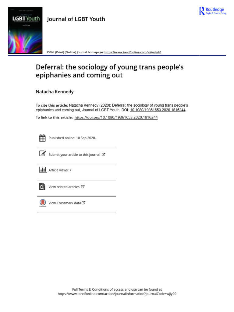 Deferral: The Sociology of Young Trans People's Epiphanies and Coming ...