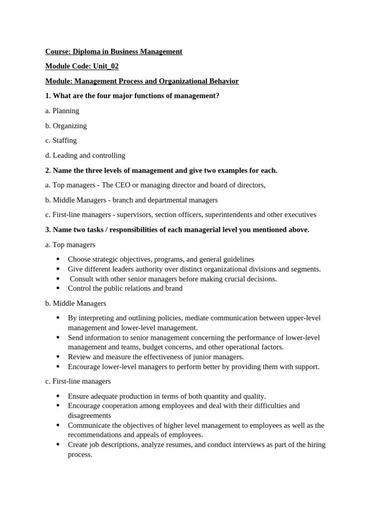 Management Process and Organizational Behaviour Tutorial - U2 - 1 | PDF | Social Psychology ...