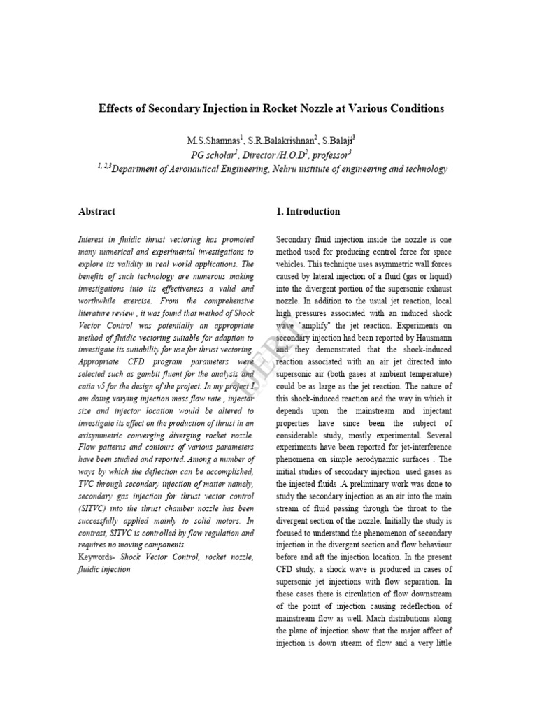 Secondary Injection Effects on Rocket Nozzle | PDF | Nozzle | Rocket