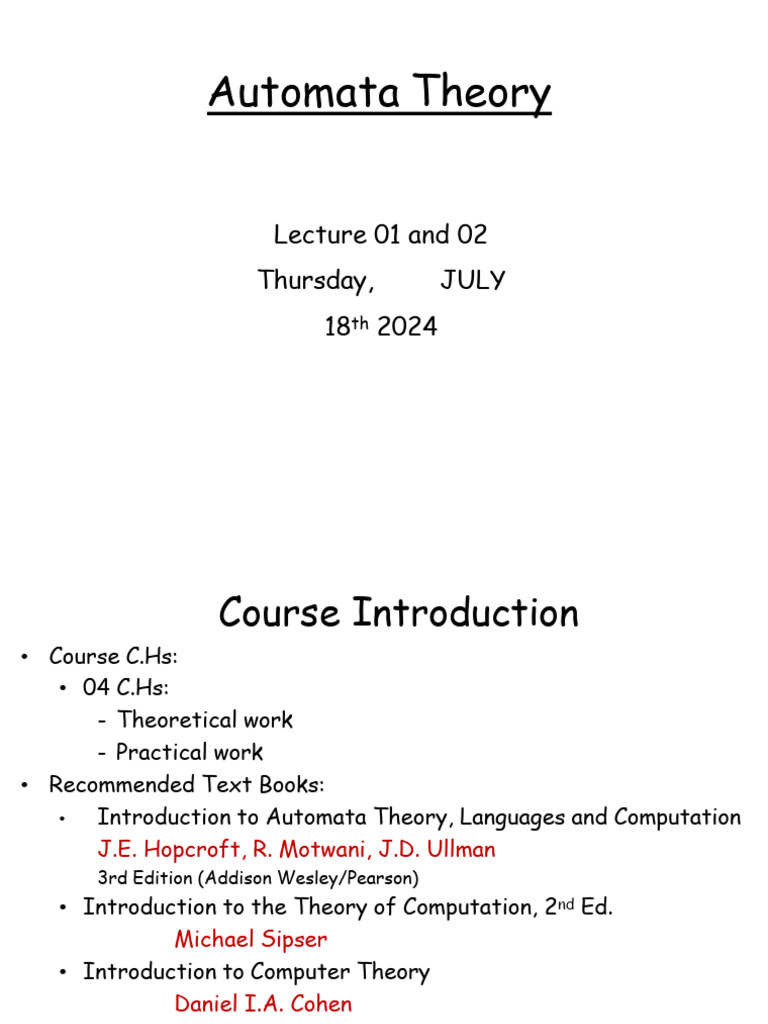 Lec 01 And 02 Introduction Pdf Theory Of Computation Automata Theory