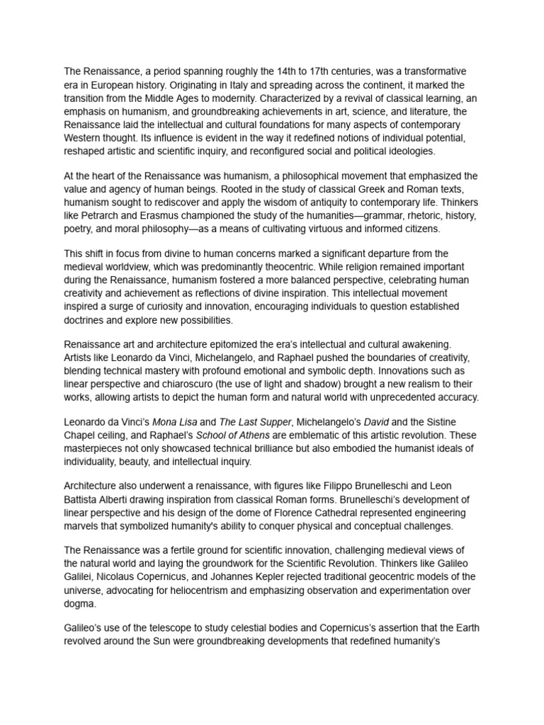 The Renaissance - A Catalyst For Modern European Thought | PDF ...