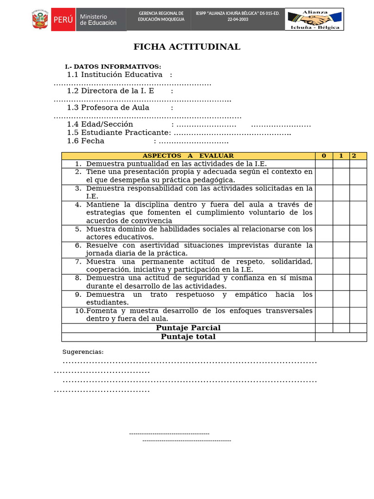 Ficha Actitudinal | PDF | Maestros | Aprendizaje