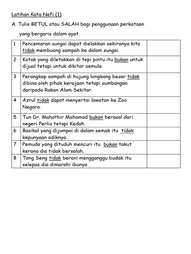 Latihan Kata Nafi | PDF