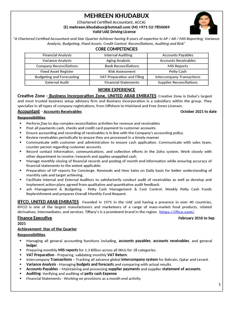 Mehreen Khudabux: Core Competencies | PDF | Audit | Internal Audit