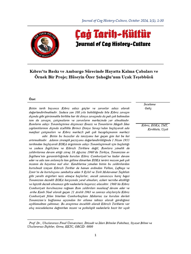 Kibris - Ta Baski Ve Ambargo S - Rec - Nde Hayatta Kalma - Abalari Ve - Rnek B - R Proje ...