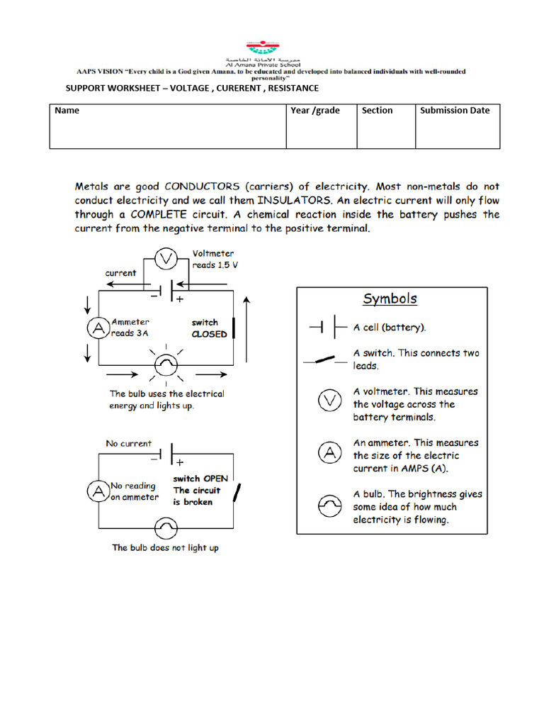 Support Worksheet2 - Votlage Current and Resistance | PDF
