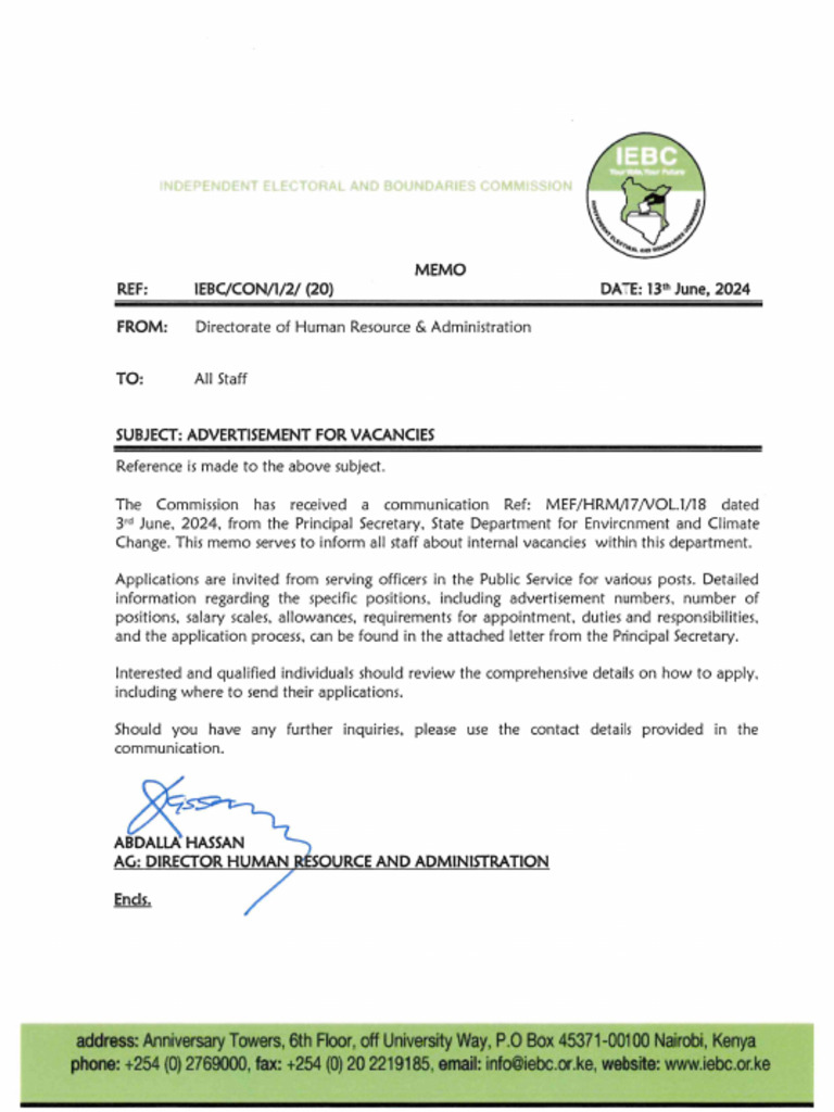 Memo Advertisement For Vacancies | PDF