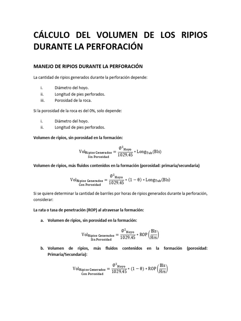 Calculo Del Volumen de Los Ripios Durante La Perforacion | PDF
