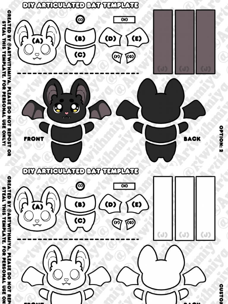 (Option #2) DIY Articulated Bat Template (+customizable) | PDF