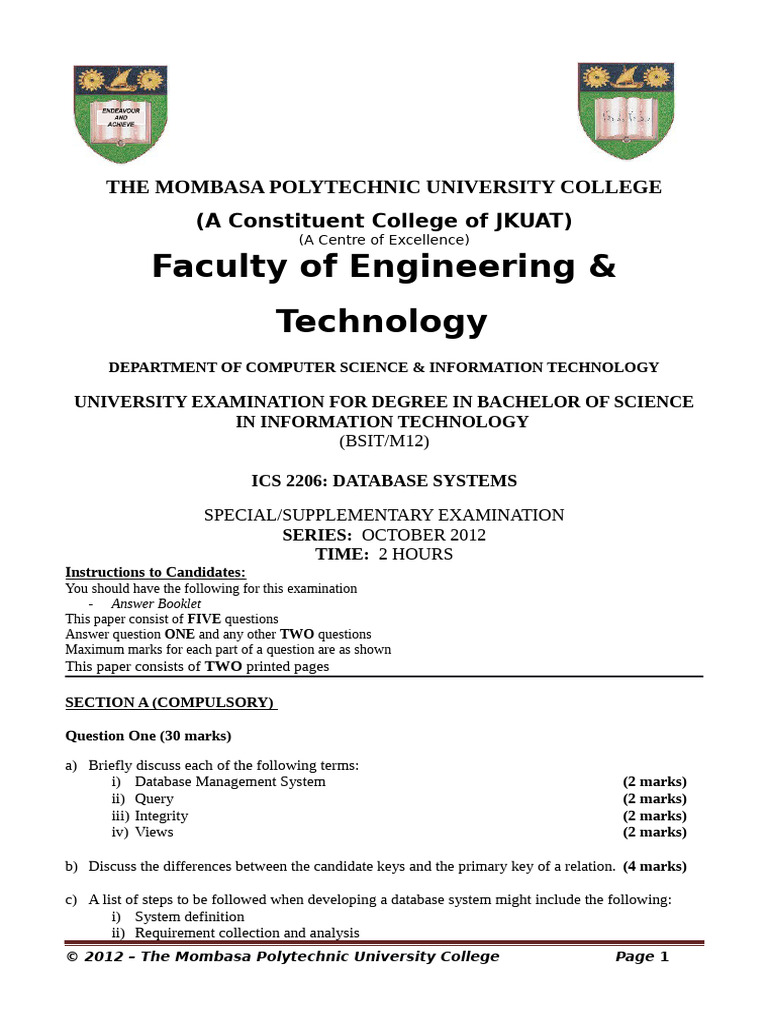 Ics 2206 Database Systems | PDF | Databases | Information Technology
