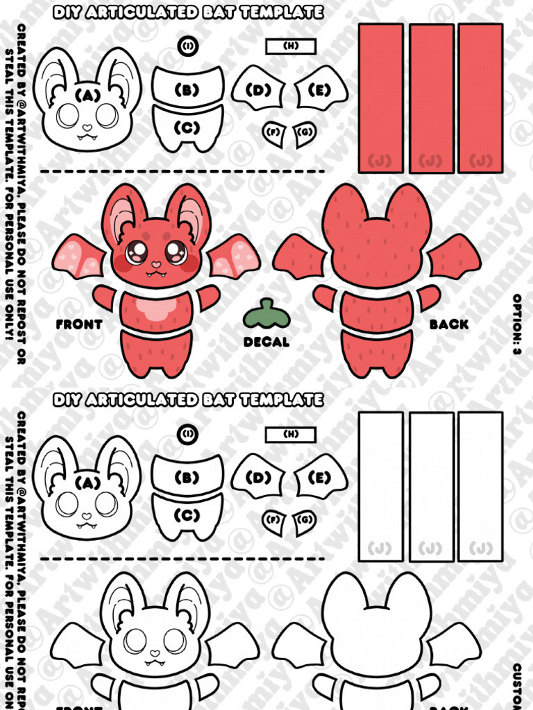 (Option #3) DIY Articulated Bat Template (+customizable) | PDF