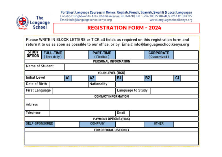 2024 Language School Registration Form | PDF
