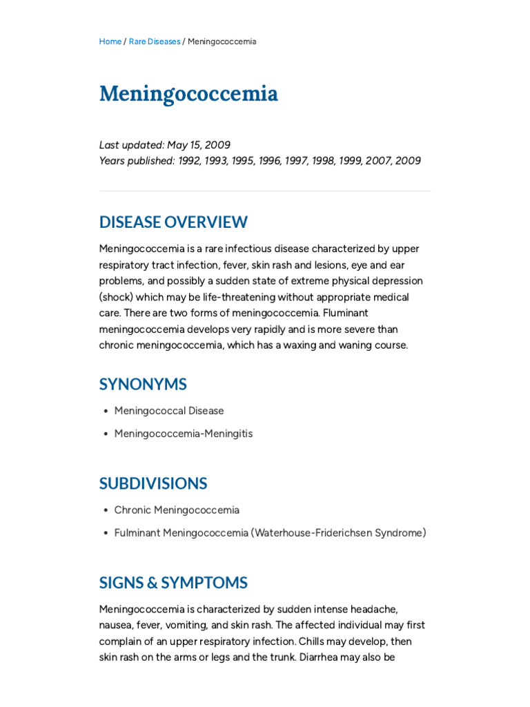 Meningococcemia - Symptoms, Causes, Treatment - NORD | PDF | Headache ...