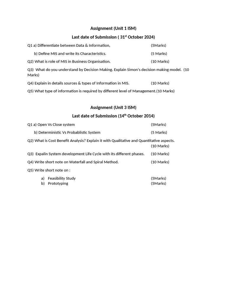 MIS Assignment Guidelines and Topics | PDF