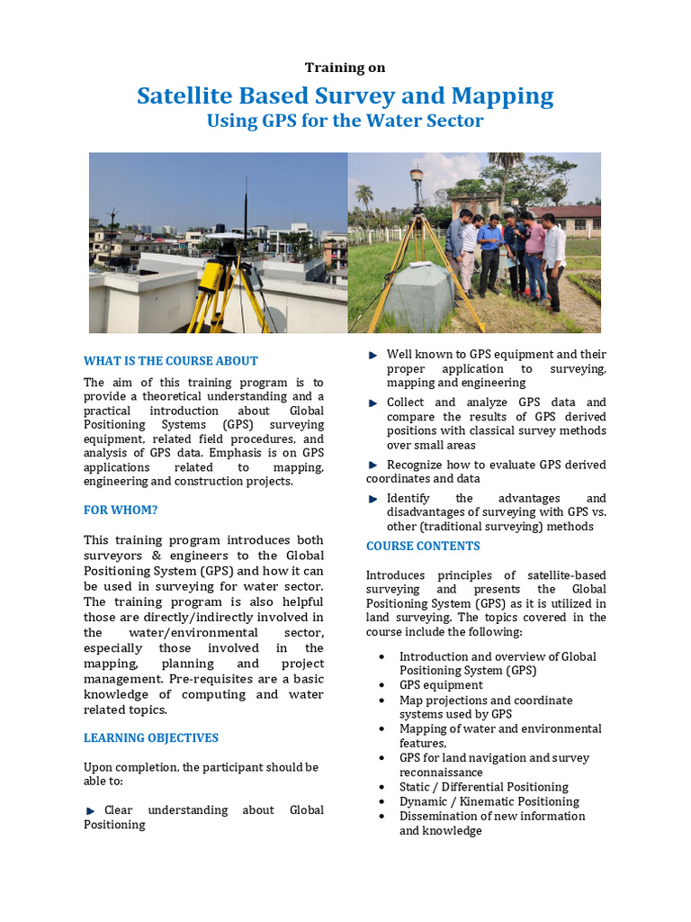 Training On Satellite Based Survey and Mapping Using GPS For The Water Sector - Flyer 2024 | PDF ...